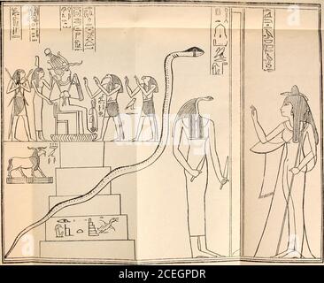 God Osiris seated on his throne, depicted as a green-skinned deity with ...