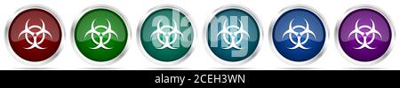 Biohazard silver metallic glossy icons, set of modern design buttons ...
