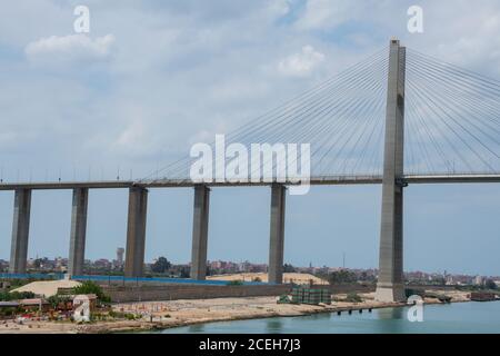 Egypt, Suez Canal at El-Qantara. The Mubarak Peace Bridge (aka Egyptian ...