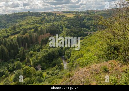 rural landscape in the Hunsruck with wind generators, Rhineland ...