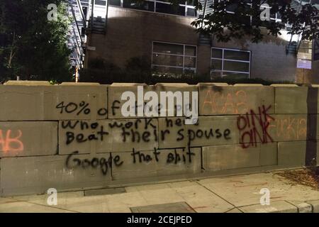 Seattle, USA - Aug 24, 2020: The West police Precinct late in the ...