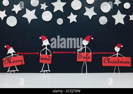 Concept of covid-19 and Christmas holidays. Happy young man in face ...