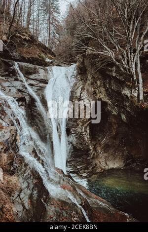 Small waterfall on an autumn day in the Palatinate Forest of Germany ...