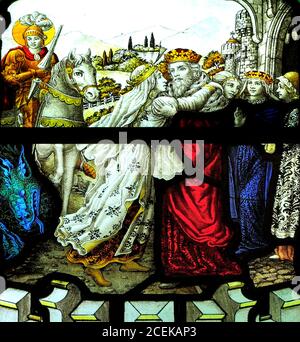 St. George delivers Princess Sabra to her father, 19th century stained ...