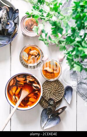 Mussels in glass jars Stock Photo - Alamy