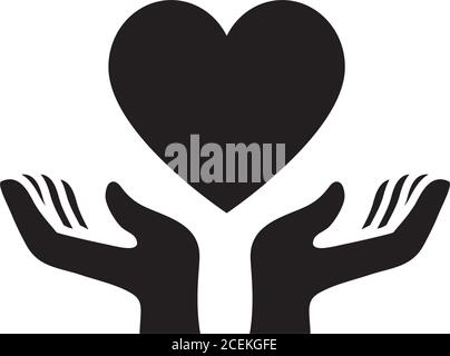 heart with open hands icon over white background, silhouette style ...
