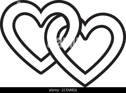 linked hearts icon over white background, silhouette style, vector ...