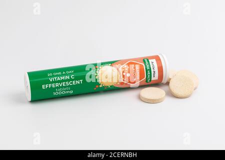 Orange flavour vitamin C effervescent tablets Stock Photo - Alamy