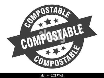 compostable sign. round isolated sticker. ribbon tag Stock Vector Image ...