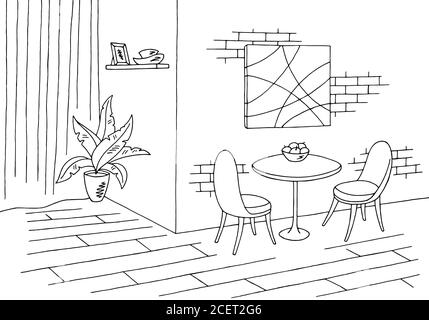 Dining room graphic black white sketch illustration vector Stock Vector ...