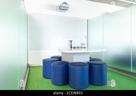 Empty group study pods at a college library ready for new students ...