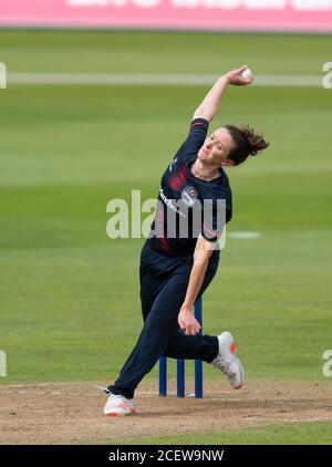 Kate Cross bowling for Thunder in a Rachael Heyhoe Flint Trophy match ...