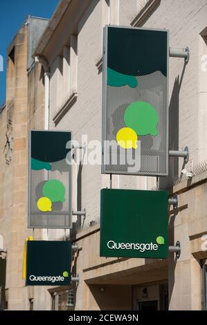 Sign at the entrance to the Queensgate Centre retail park, Harlow ...