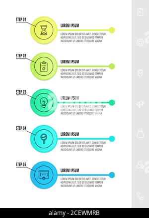 Minimal infographics with five line circles elements. Vector modern ...