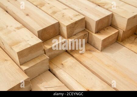 Stack of wooden squared beams for construction. Material for the ...
