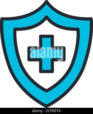 Cross inside shield line style icon design of Medical care health and ...