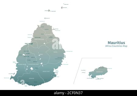 Vector map of Mauritius. Country map with division, cities and capital ...