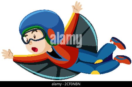 Boy wearing flying costume with flying position cartoon character ...
