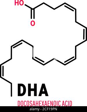 Docosahexaenoic acid (DHA, cervonic acid) molecule. Polyunsaturated ...