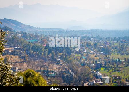Bir Village from a high trekking point in Himachal Pradesh, India. Bir ...