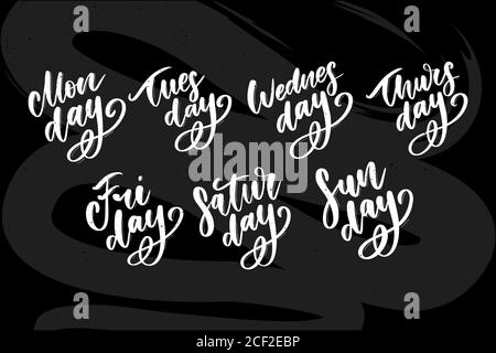 Vector handwritten week days and symbols set. Ink font. Stickers for ...