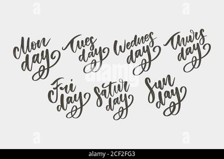Vector handwritten week days and symbols set. Ink font. Stickers for ...