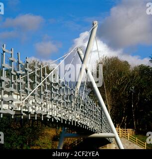 The Millennium Bridge over the river Dovey (Dyfi) at Machynlleth, Powys ...