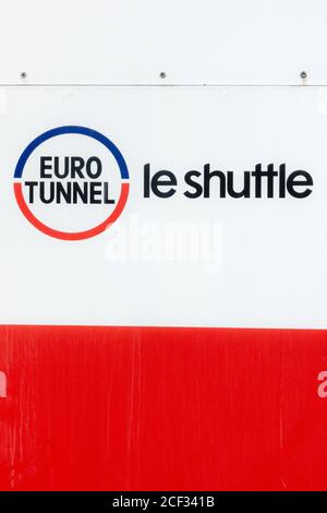 Euro tunnel logo for Le Shuttle at the terminal for crossings into ...