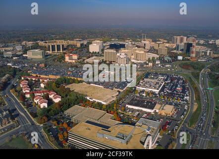 TYSONS CORNER, VIRGINIA, USA - Aerial of "edge city" combining commerce ...