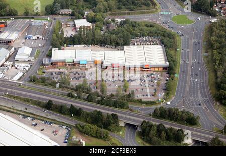 aerial view of Cheadle Hulme town centre looking North with Station ...
