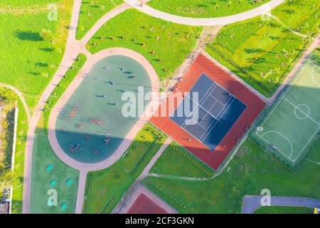 Top View, Bird eye view of school college with Basketball court and ...