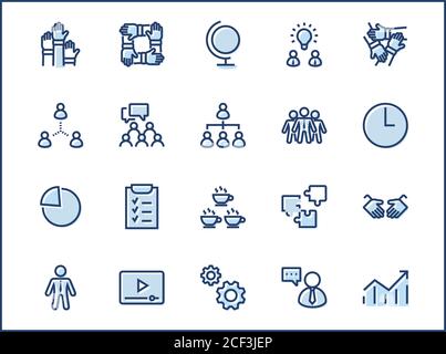 Set of Team Work Related Vector Line Icons. Contains such Icons as Handshake, Check, Idea ...