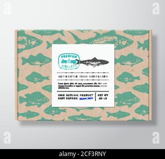 Fish Pattern Realistic Cardboard Container. Abstract Vector Seafood ...