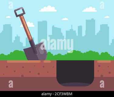Ground hole, deep dirty pit and burrow in earth, cartoon vector ...
