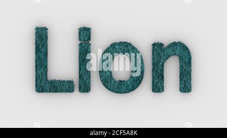Lion - 3d word green on white background. render furry letters. design ...