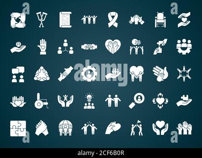 pictogram people and inclusion icon set over purple background, line ...