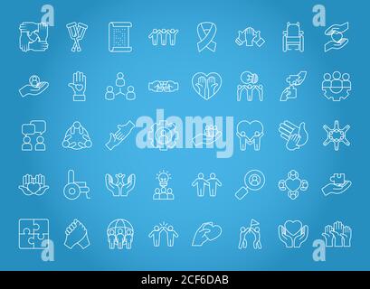 pictogram people and inclusion icon set over purple background, line ...