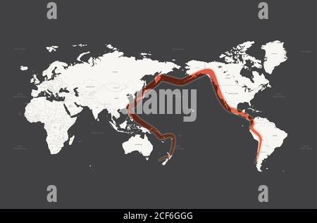Vector map of the Pacific Ring of Fire with the main volcanoes Stock ...