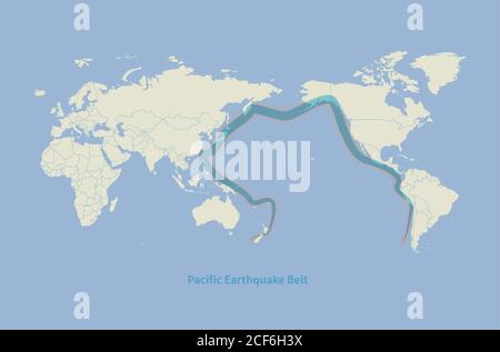 Vector map of the Pacific Ring of Fire with the main volcanoes Stock ...