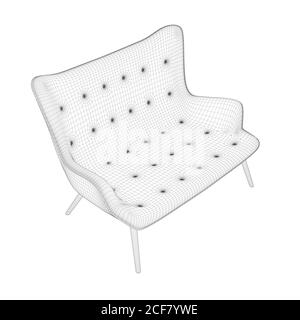 Sofa wireframe from black lines isolated on white background. Isometric view. 3D. Vector ...