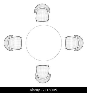 Wireframe Modern round table with chairs. Vector illustration. Hand ...