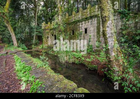 Fantastic castle in the Galician mythological mountains, Aldan, Spain ...