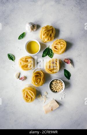 italian tagliatelle pasta nests on a white background - natural food ...