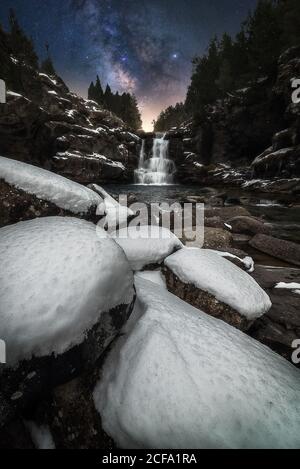 Small waterfall at night Stock Photo - Alamy