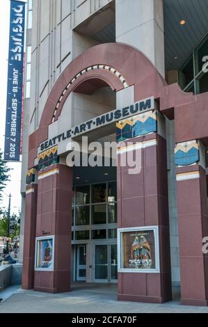 Seattle Art Museum (SAM) building exterior entrance from the street ...