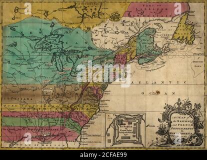 Map of British And French Settlements In North America Stock Photo - Alamy