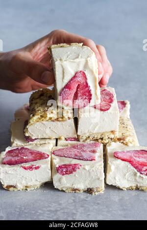 Crop person holding appetizing sweet Belgian waffles with chocolate ...