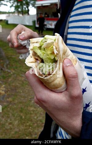 Hultsfred, Sweden 2012 Festival visitors at the campsite at the ...