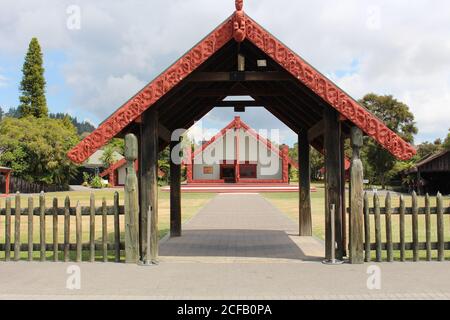 Traditional meeting place a Maori Marae at Whitianga East Coast North ...