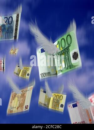 FLYING EUROS, SYMBOL IMAGE FOR WASTING MONEY Stock Photo - Alamy